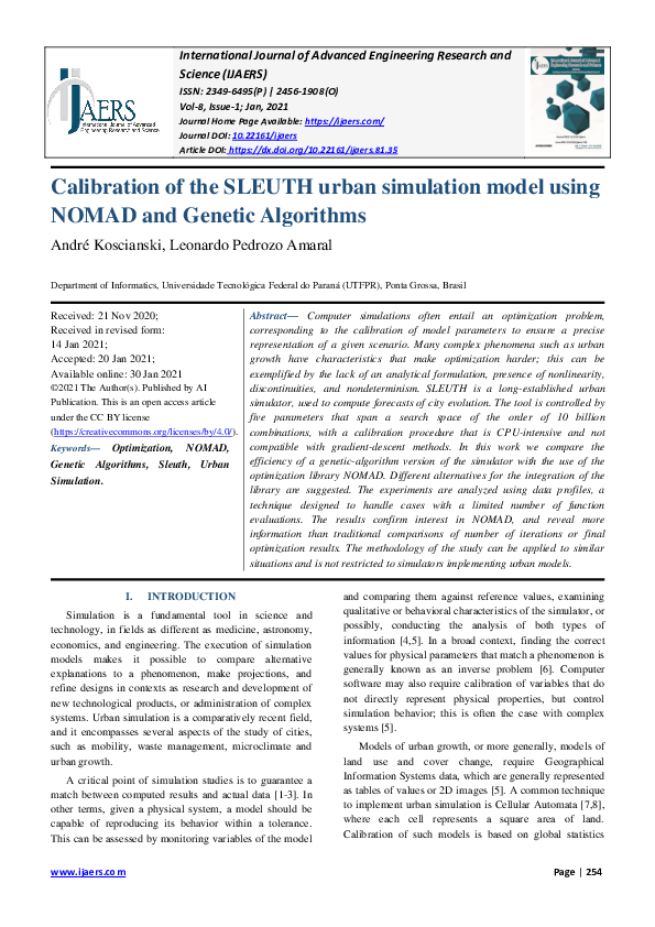 (PDF) Calibration of the SLEUTH urban simulation model using NOMAD and Genetic Algorithms