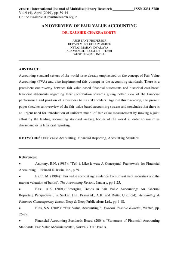 (PDF) AN OVERVIEW OF FAIR VALUE ACCOUNTING