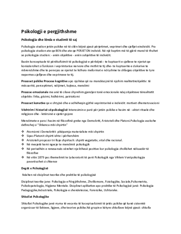 (DOC) Psikologji e pergjithshme Psikologjia dhe lënda e studimit të saj