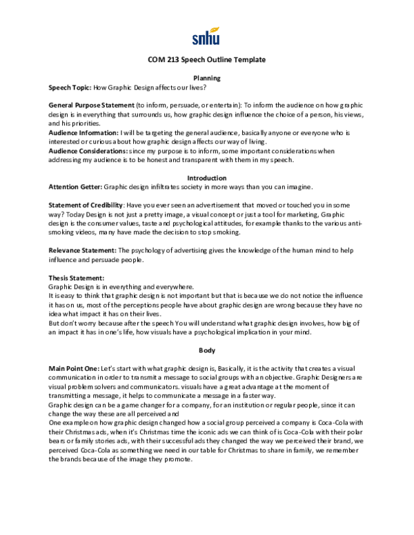 (PDF) COM 213 Speech Outline Template Planning Speech Topic: How ...