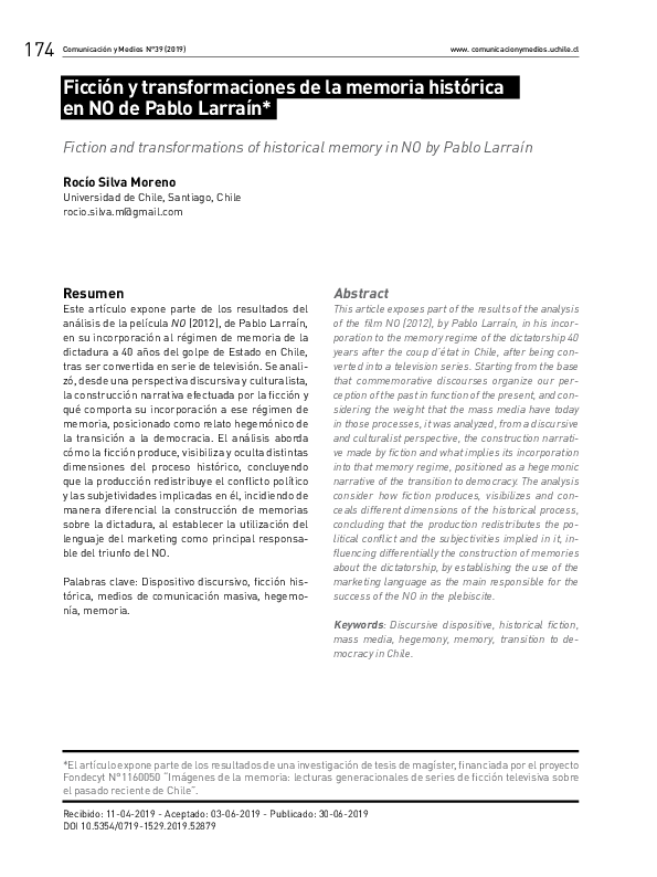 (PDF) Ficción y transformaciones de la memoria histórica en NO de Pablo ...