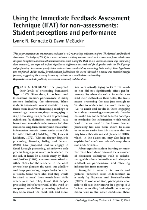 (PDF) Using the Immediate Feedback Assessment Technique (IFAT) for non ...