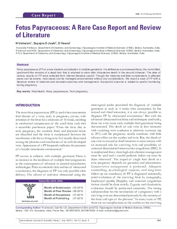 (PDF) Fetus Papyraceous: A Rare Case Report and Review of Literature