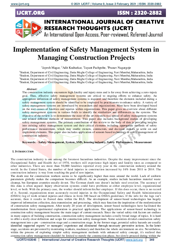 (PDF) Implementation of Safety Management System in Managing ...