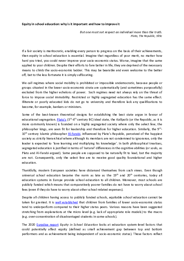 (PDF) Equity in school education: why is it important and how to improve it