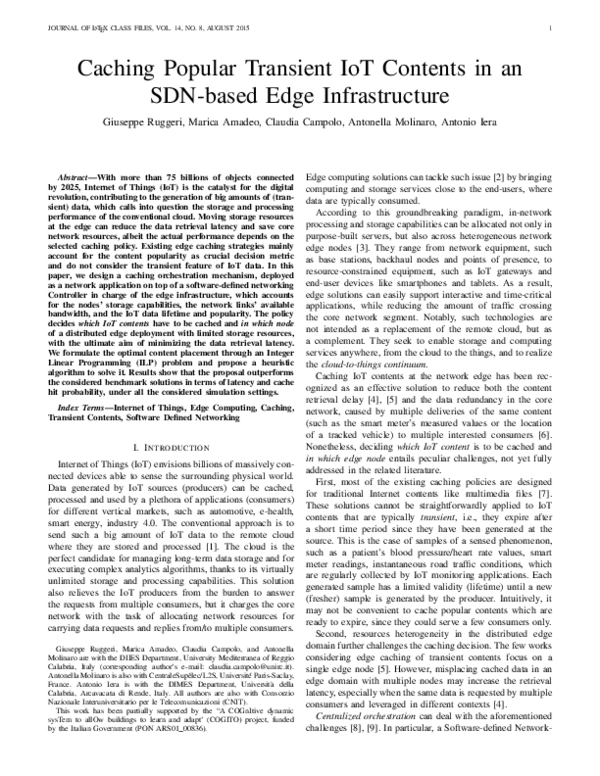 (PDF) Caching Popular Transient IoT Contents in an SDN-based Edge Infrastructure