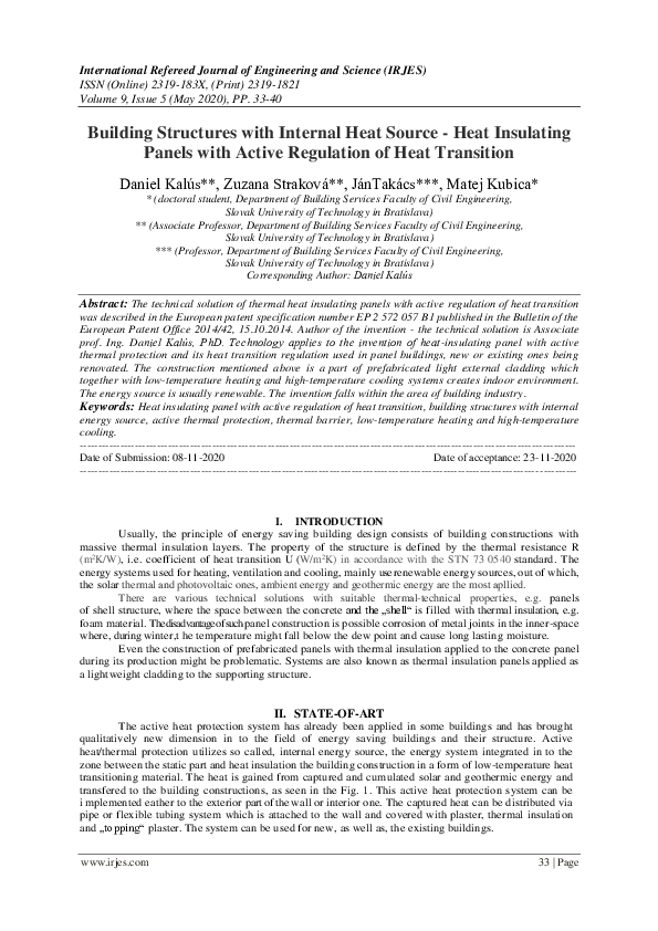 (PDF) Building Structures with Internal Heat Source -Heat Insulating ...