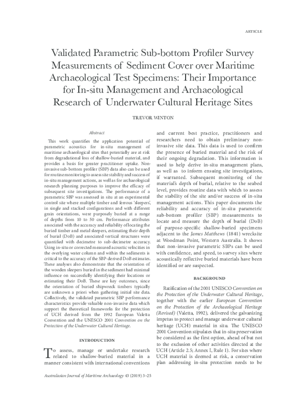 (PDF) Validated Parametric Sub bottom Profiler Survey Measurements | Trevor Winton - Academia.edu