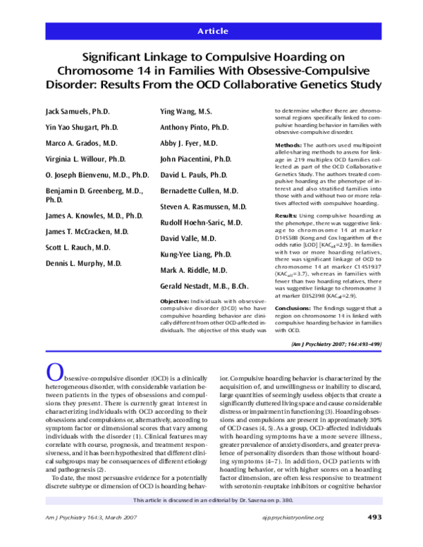 (PDF) Significant Linkage to Compulsive Hoarding on Chromosome 14 in ...