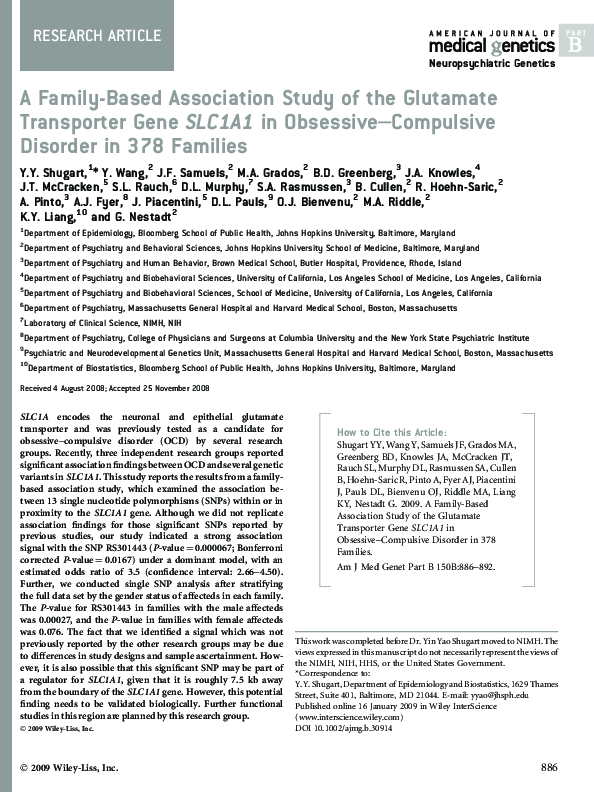 (PDF) SLC1A1 Gene and Obsessive-Compulsive Disorder