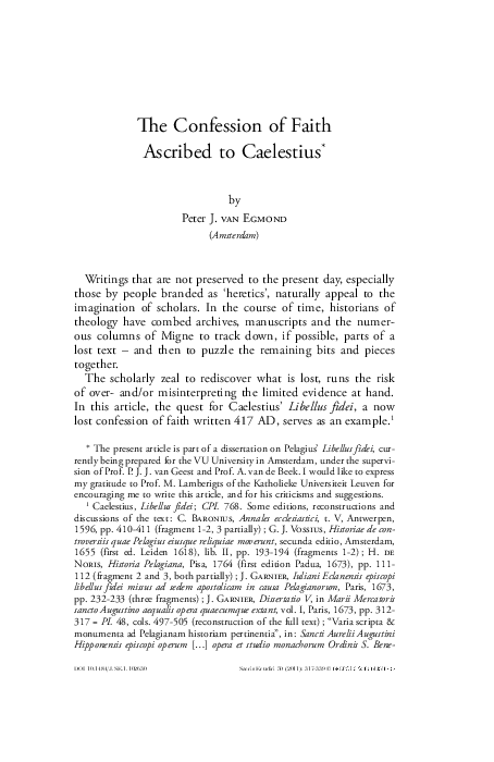 (PDF) The Confession of Faith Ascribed to Caelestius