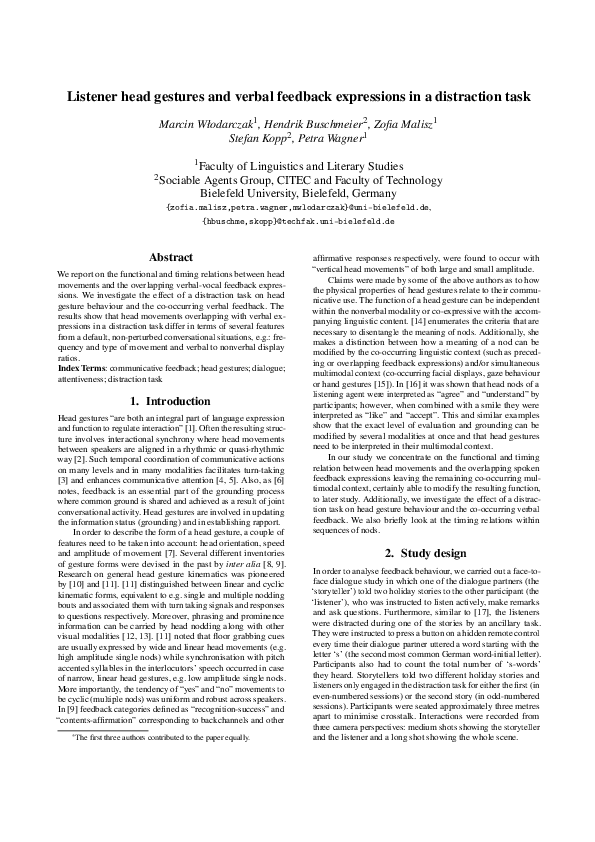 (PDF) Listener head gestures and verbal feedback expressions in a ...