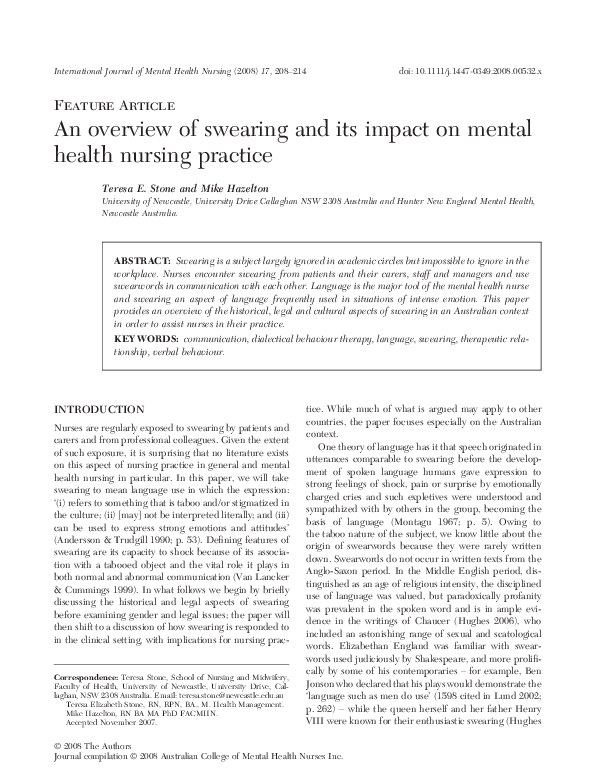 (PDF) An overview of swearing and its impact on mental health nursing ...