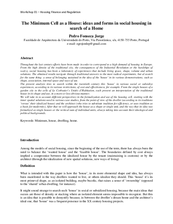(PDF) The Minimum Cell as a House: ideas and forms in social housing in ...