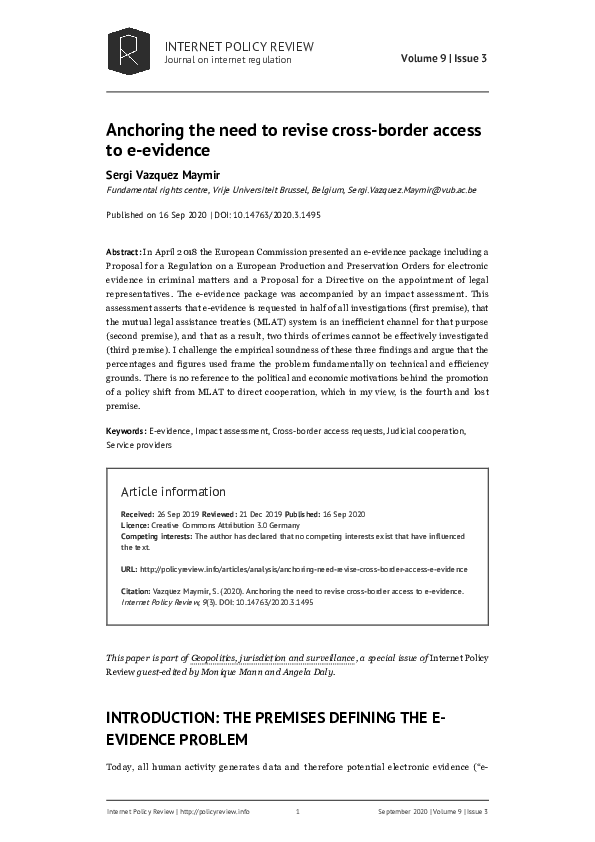(PDF) Anchoring the need to revise cross-border access to e-evidence