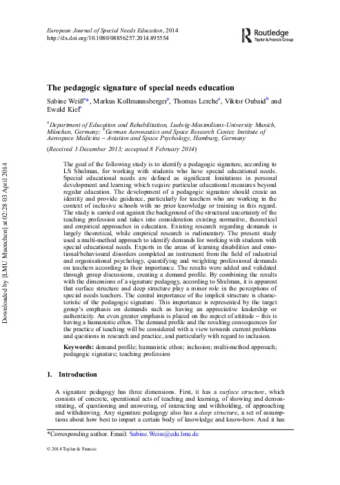 (PDF) The pedagogic signature of special needs education