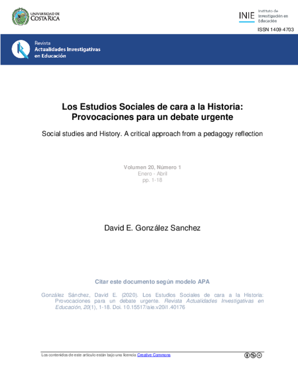 (PDF) Los Estudios Sociales de cara a la Historia