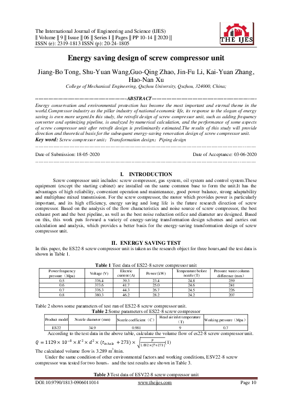 (PDF) Energy saving design of screw compressor unit