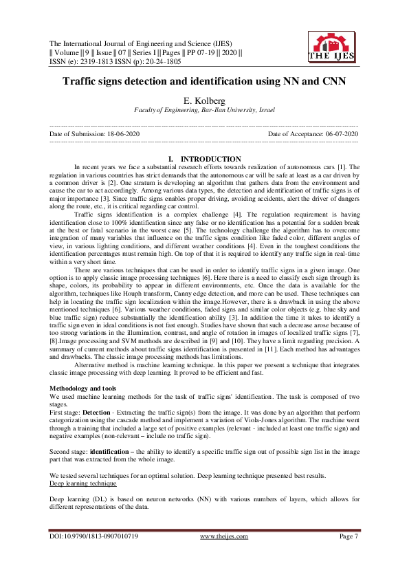 (PDF) Traffic signs detection and identification using NN and CNN