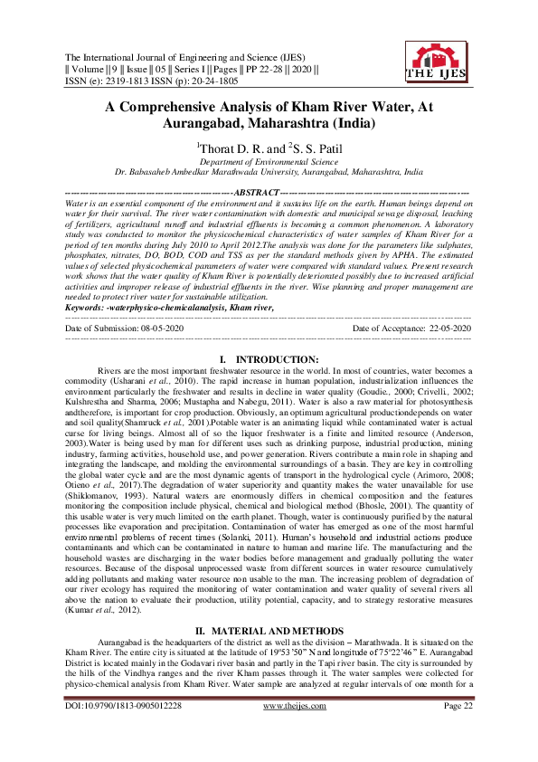 (PDF) A Comprehensive Analysis of Kham River Water, At Aurangabad ...