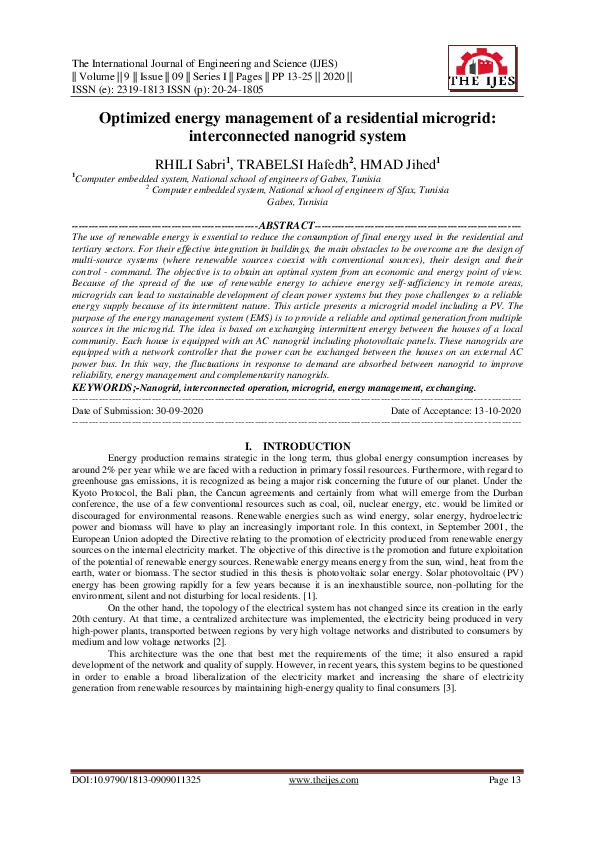 (PDF) Optimized energy management of a residential microgrid: interconnected nanogrid system