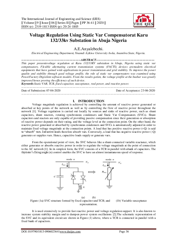 (PDF) Voltage Regulation Using Static Var Compensatorat Karu 132/33kv Substation in Abuja Nigeria