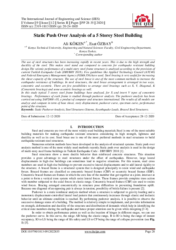 (PDF) Static Push Over Analysis of a 5 Storey Steel Building