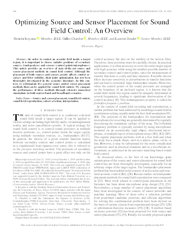 Pdf Optimizing Source And Sensor Placement For Sound Field Control