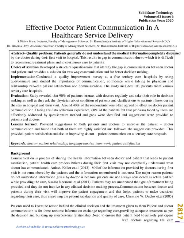 (PDF) Effective Doctor Patient Communication (PDF) Effective Doctor Patient Communication