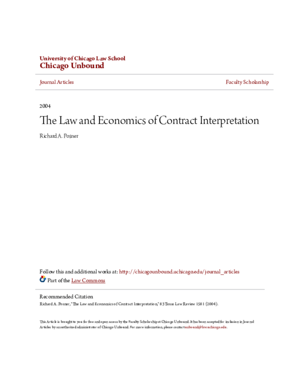 (PDF) The Law and Economics of Contract Interpretation
