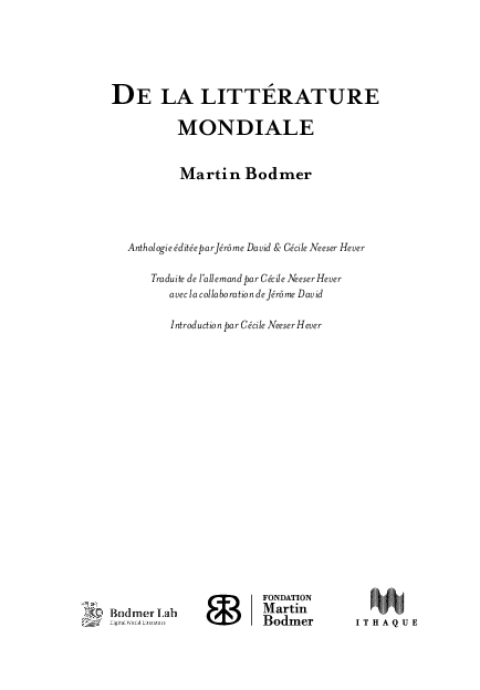 (PDF) "Introduction" in Martin Bodmer, "De la littérature mondiale",