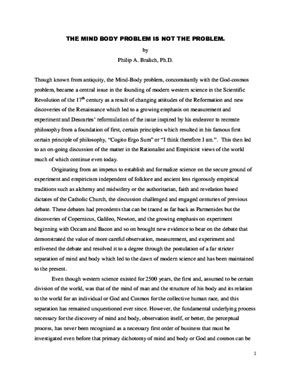 (PDF) THE MIND BODY PROBLEM IS NOT THE PROBLEM