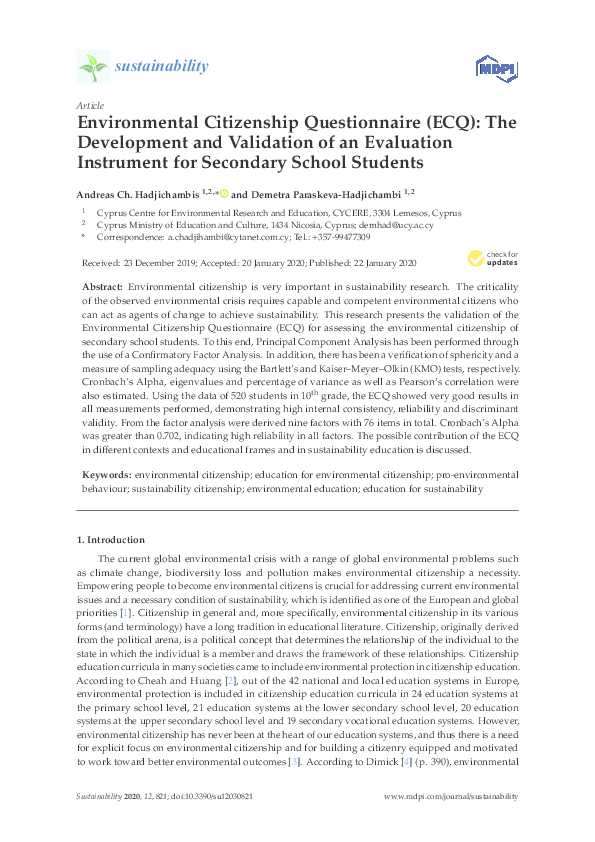 (PDF) Environmental Citizenship Questionnaire (ECQ): The Development ...