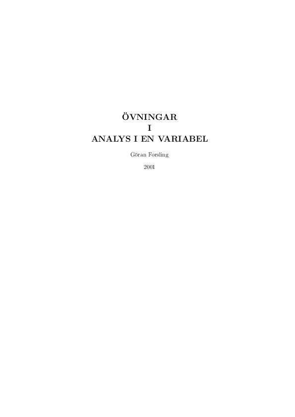 (PDF) Ö VNINGAR I ANALYS I EN VARIABEL