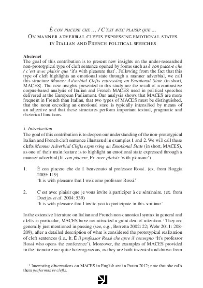 (PDF) "È con piacere che … / C’est avec plaisir que ..." On Manner ...