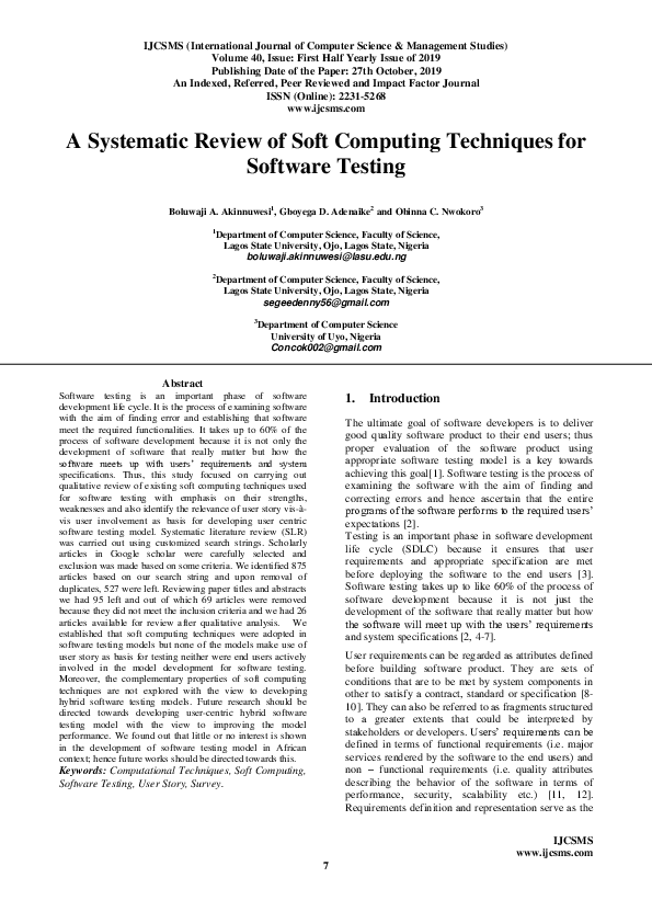 Pdf Review Of Soft Computing In Software Testing