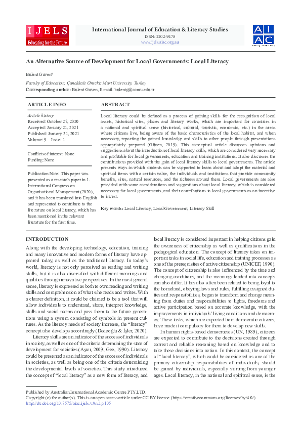 (PDF) AN ALTERNATIVE SOURCE OF DEVELOPMENT FOR LOCAL GOVERNMENTS: LOCAL ...