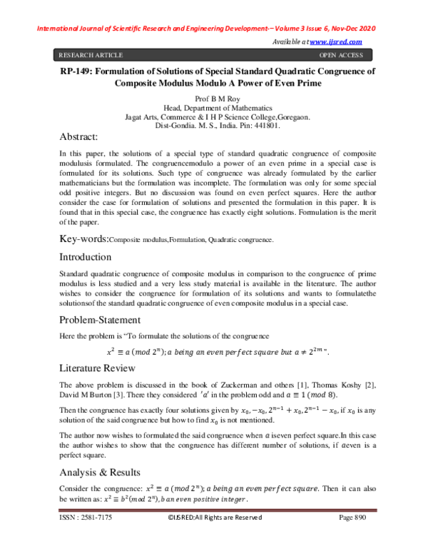 (PDF) RP-149: Formulation of Solutions of Special Standard Quadratic ...