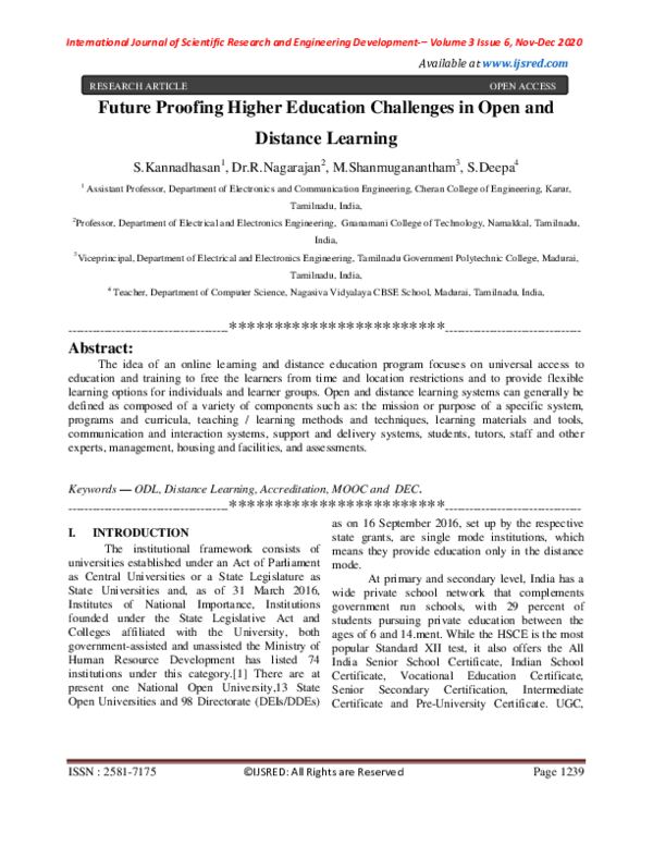 (PDF) Future Proofing Higher Education Challenges in Open and Distance Learning | iJSRED Journal ...