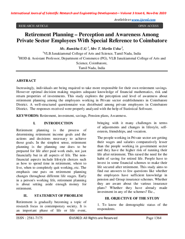 (PDF) Retirement Planning -Perception and Awareness Among Private Sector Employees With Special ...