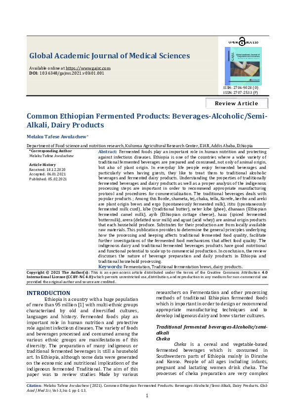 (PDF) Common Ethiopian Fermented Products: Beverages-Alcoholic/Semi ...