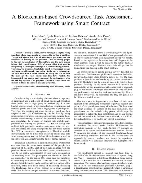 (PDF) A Blockchain-based Crowdsourced Task Assessment Framework using Smart Contract
