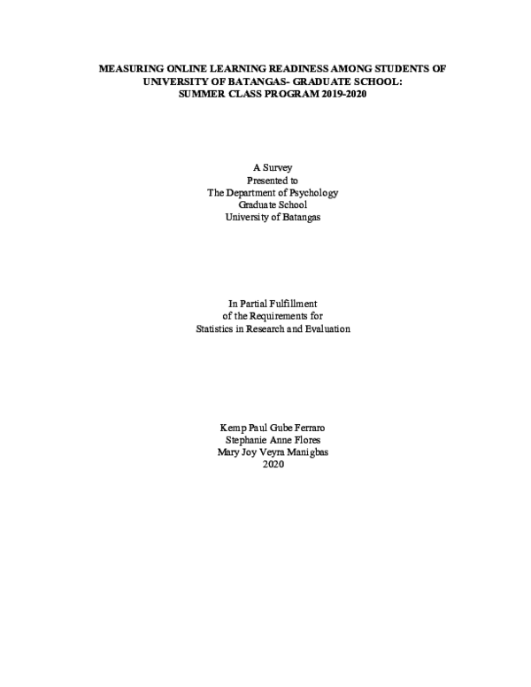 (PDF) MEASURING ONLINE LEARNING READINESS AMONG STUDENTS OF UNIVERSITY OF BATANGAS- GRADUATE ...
