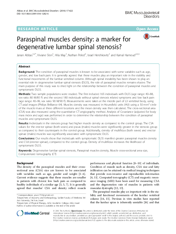 (PDF) Paraspinal muscles density: a marker for degenerative lumbar ...