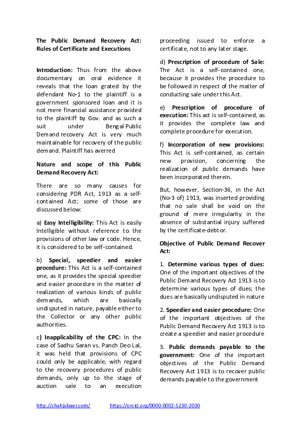 (PDF) The Public Demand Recovery Act: Rules of Certificate and Executions