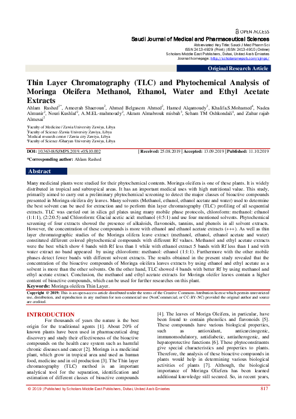 (PDF) Thin Layer Chromatography (TLC) and Phytochemical Analysis of Moringa Oleifera Methanol ...