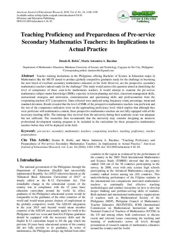 (PDF) Teaching Proficiency and Preparedness of Pre-service Secondary ...