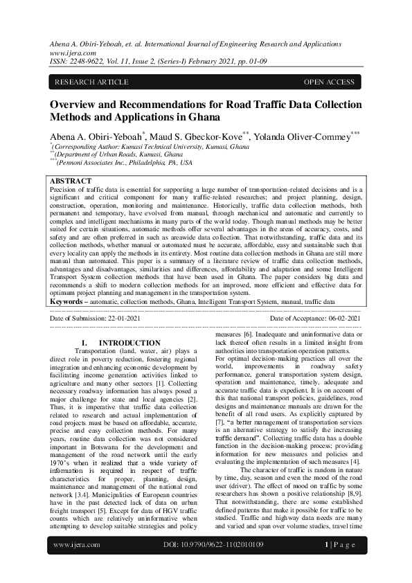Pdf Overview And Recommendations For Road Traffic Data Collection