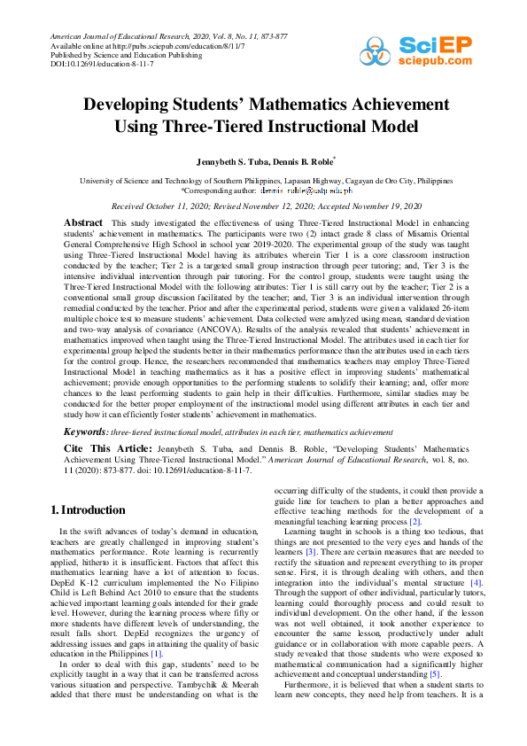(PDF) Developing Students' Mathematics Achievement Using Three-Tiered ...