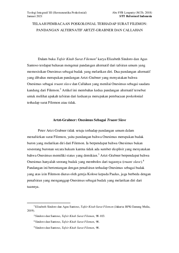 (PDF) TELAAH PEMBACAAN POSKOLONIAL TERHADAP SURAT FILEMON: PANDANGAN ...